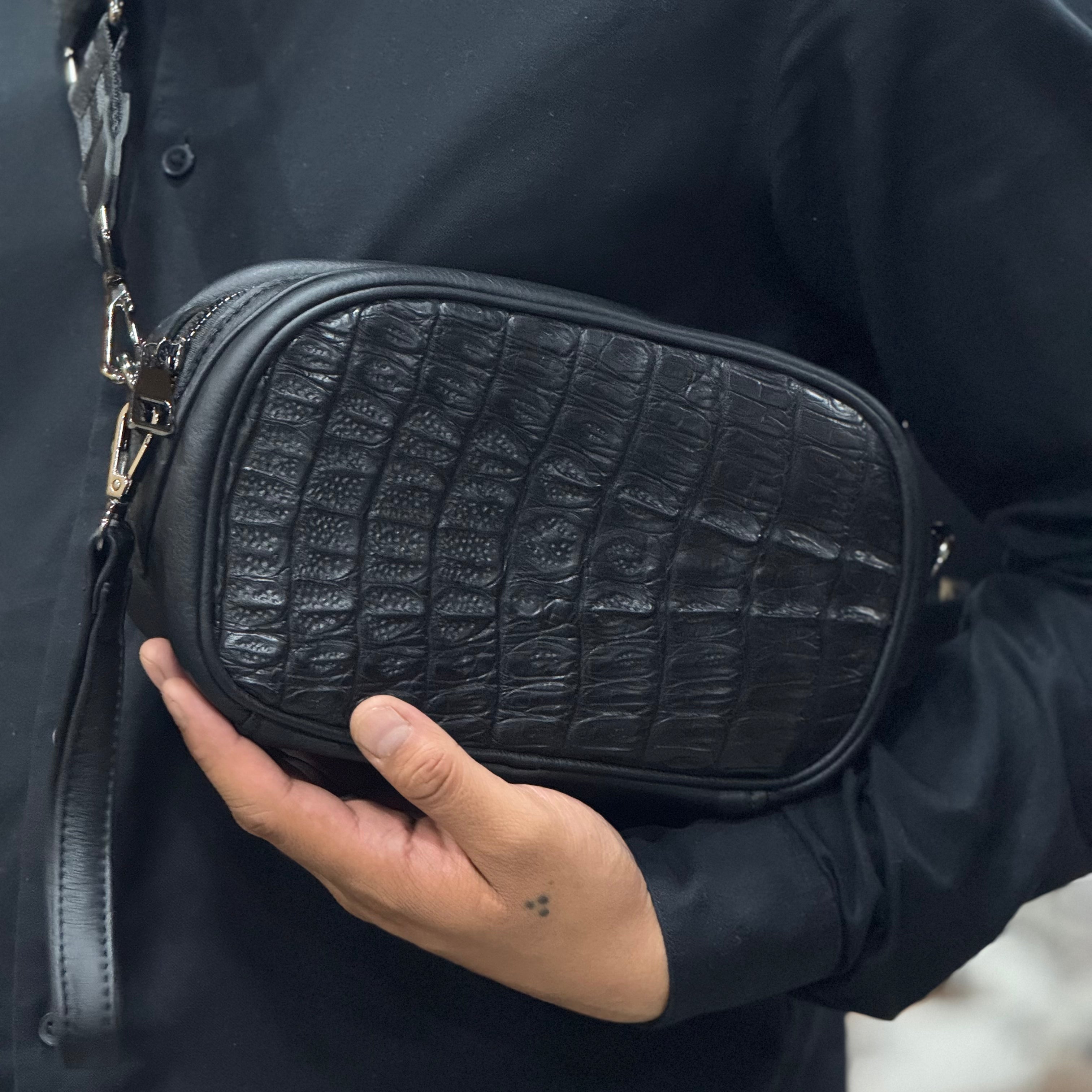 BANDOLERA COLA DE CAIMAN BLACK – LAS BOTAS DE ORO